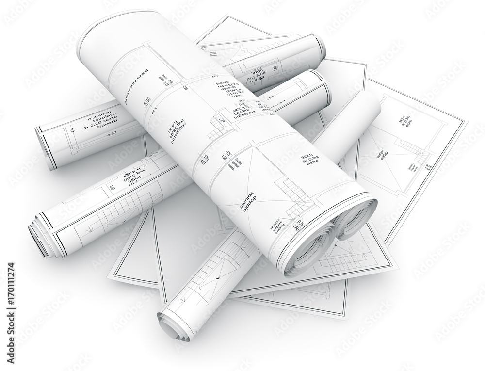 blueprints rolled up isolated on white background Stock Illustration ...