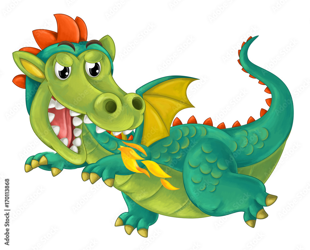 cartoon happy and funny dragon isolated - illustration for children ...