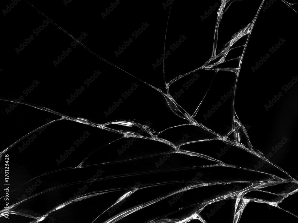 Cracked glass texture on black background. Isolated realistic cracked ...