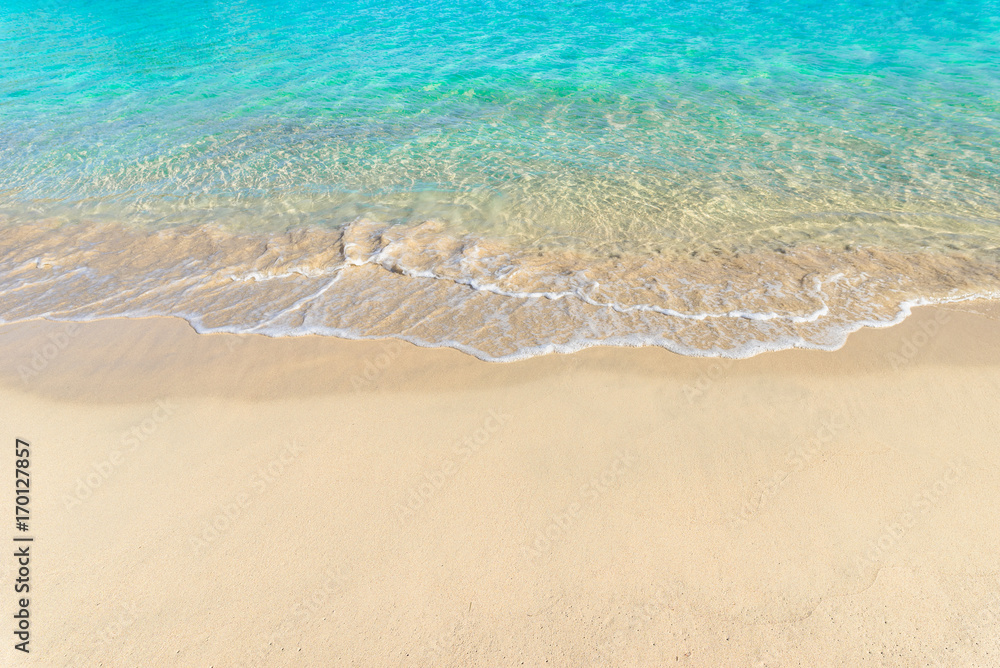 Beautiful sand beach with tropical turquoise ocean water background ...