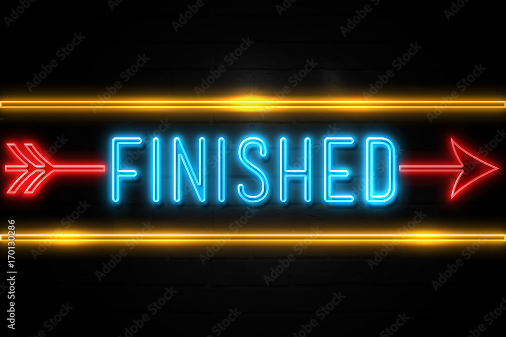 Poster Finished - fluorescent Neon Sign on brickwall Front view – Wall ...