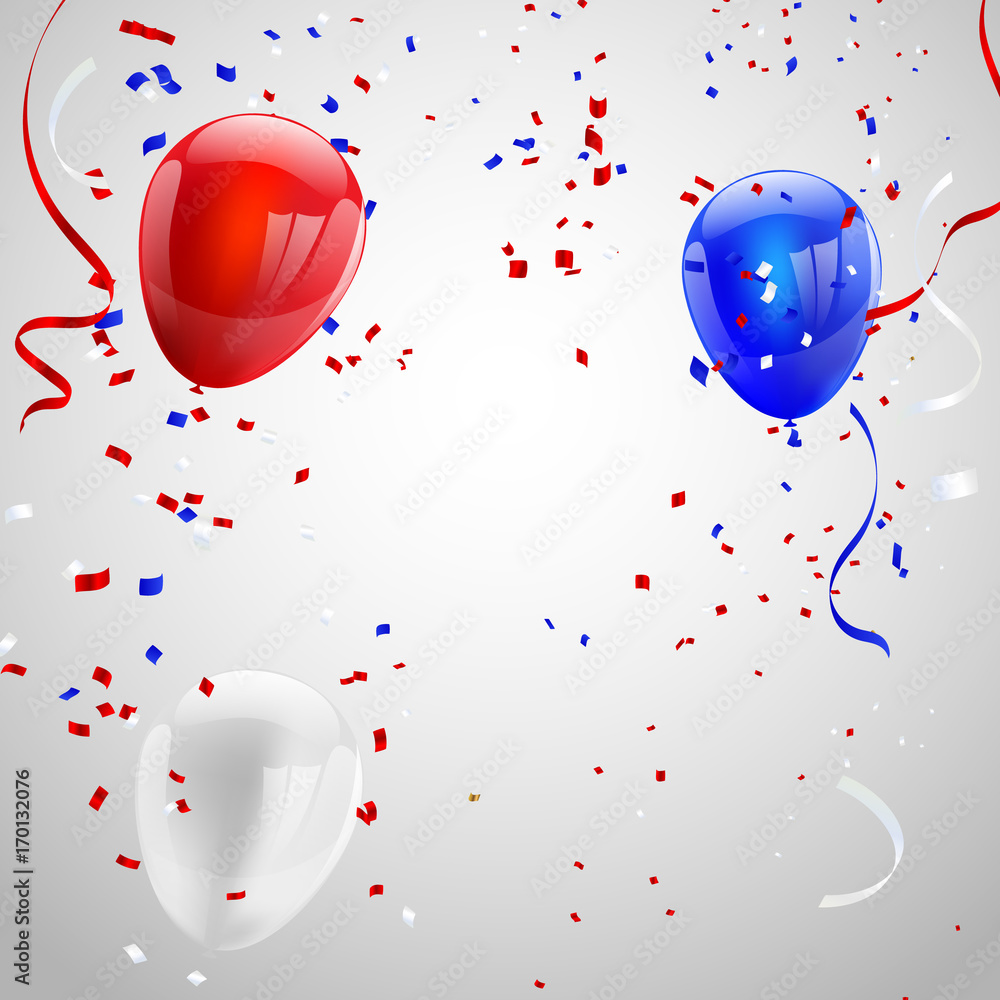 Red White blue balloons, confetti concept design Columbus Day, greeting ...