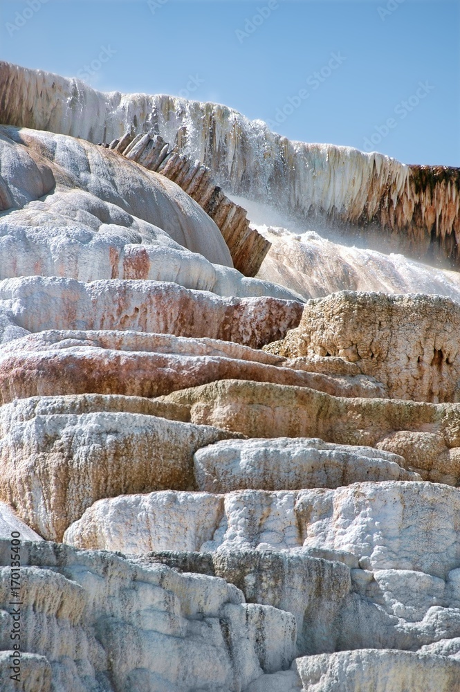 Travertine terraces created by centuries of mineral deposits form the ...