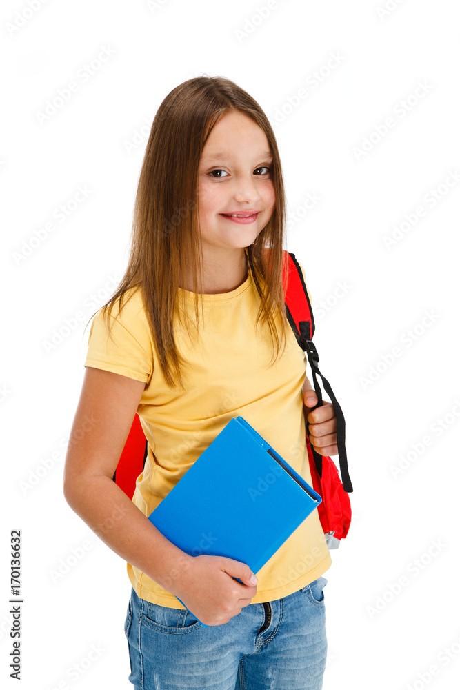Girl holding book isolated on white background Stock Photo | Adobe Stock