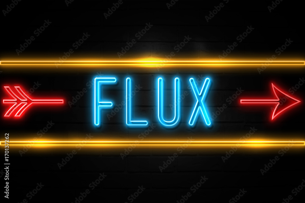 Flux - fluorescent Neon Sign on brickwall Front view Stock Illustration ...