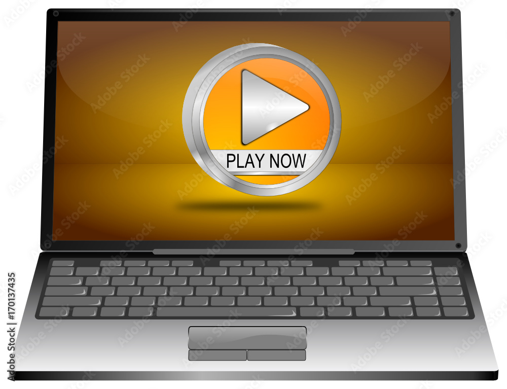 Laptop computer with Play Button - 3D illustration Stock Vector | Adobe ...