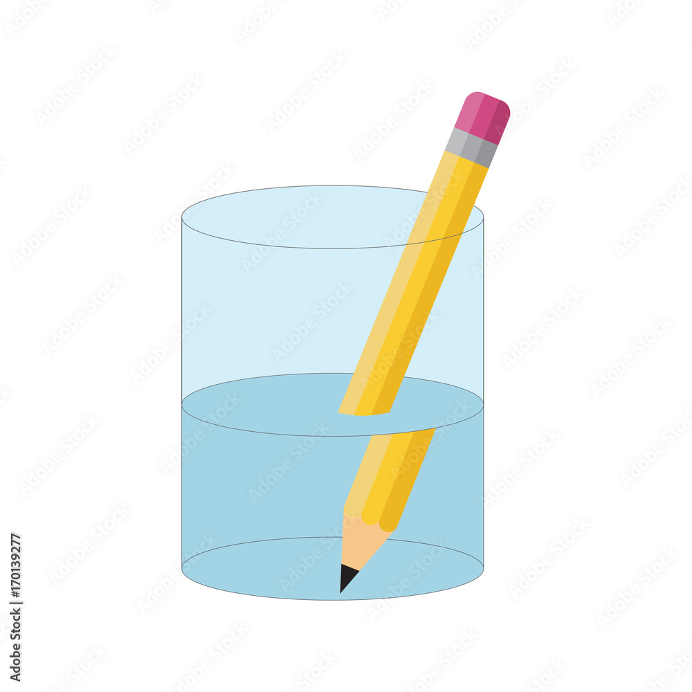 Bending Pencil Experiment. Refraction of Light Stock Vector | Adobe Stock