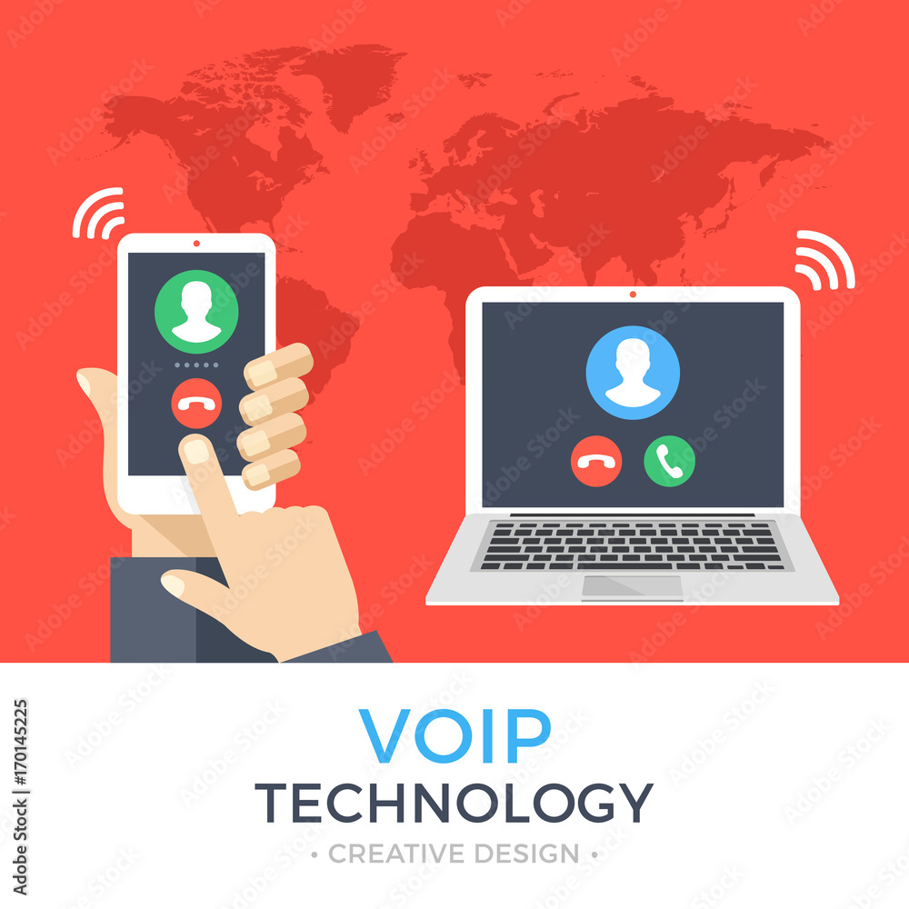 Vecteur Stock VoIP technology, voice over IP, IP telephony concept ...