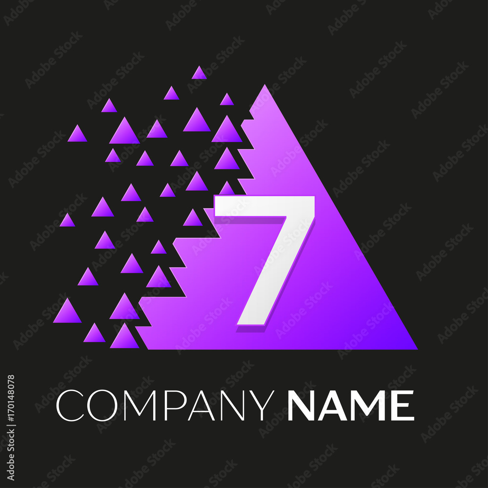 Realistic number seven vector logo symbol in the colorful triangle with ...