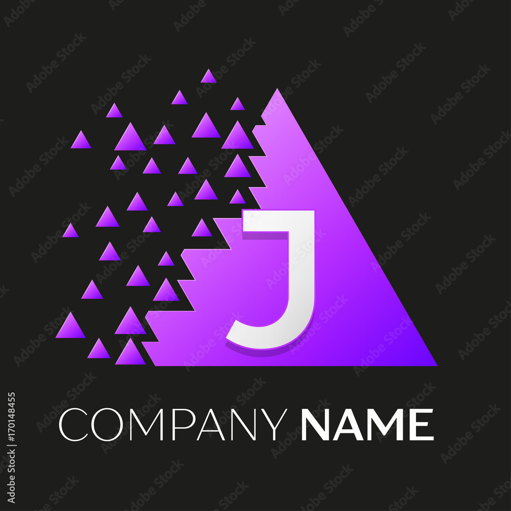 Realistic letter J vector logo symbol in the colorful triangle with ...