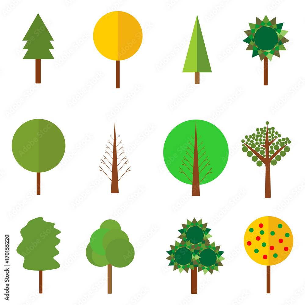 Vector collection of green tree icons. Christmas tree illustration. Big ...