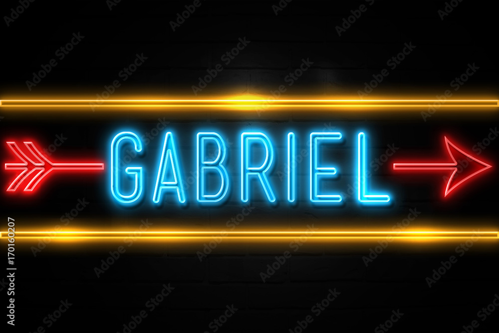 Gabriel - fluorescent Neon Sign on brickwall Front view Stock ...