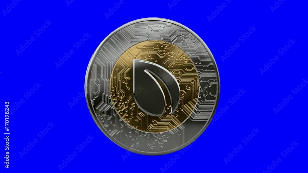 A rotating peer coin cryptocurrency physical gold and silver coin on a ...