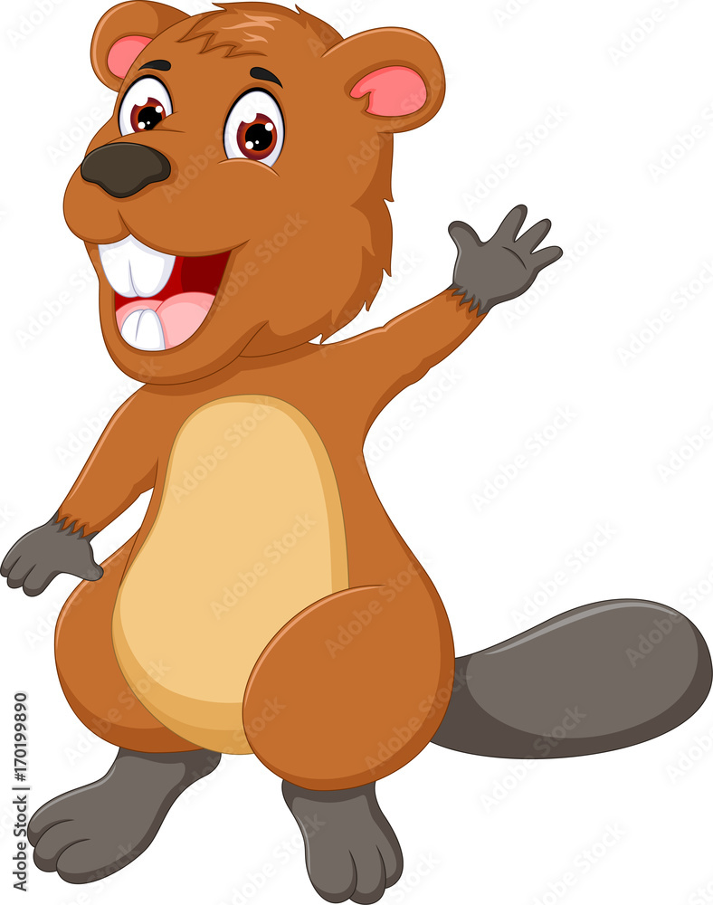 funny marmot cartoon waving hand with smiling Stock Vector | Adobe Stock
