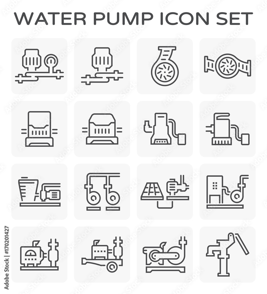 Water pump station icon. Consist of centrifugal, submersible and well ...