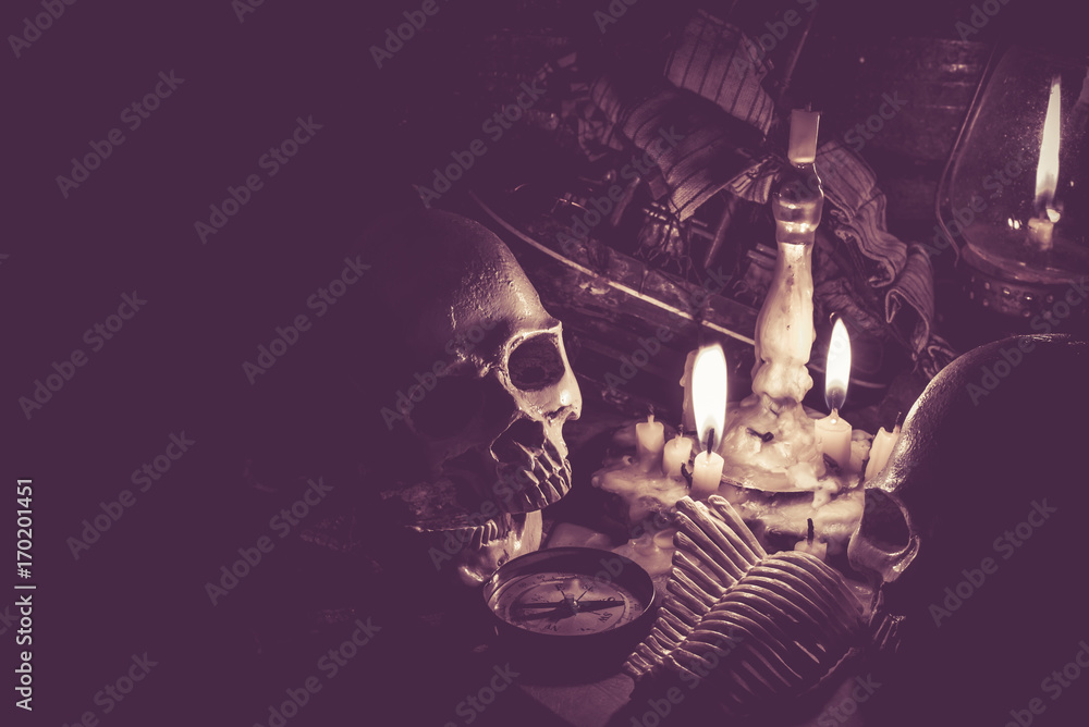 Skull and scary scene for Halloween Stock Photo | Adobe Stock