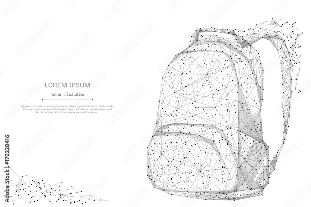 Backpack isolated from low poly wireframe on white background. Back to ...