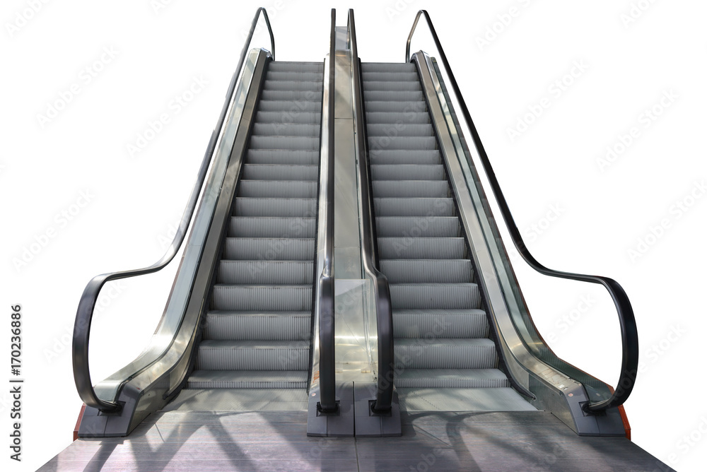 escalator step outside shopping mall isolated on white background with ...