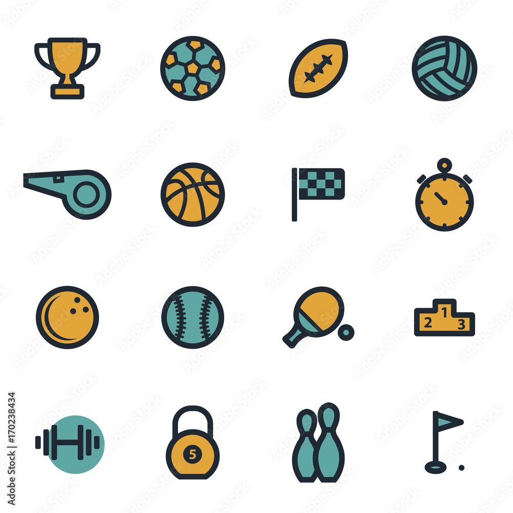 Vector flat sport icons set Stock Vector | Adobe Stock