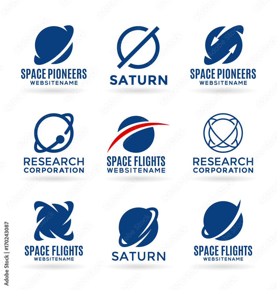 Space logo design elements, planet icons, astronomy symbols Stock ...