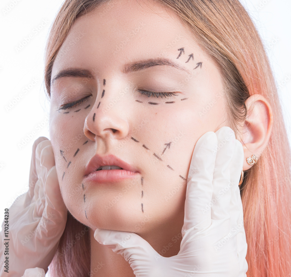 Beautiful young woman at white background, plastic surgery concept ...