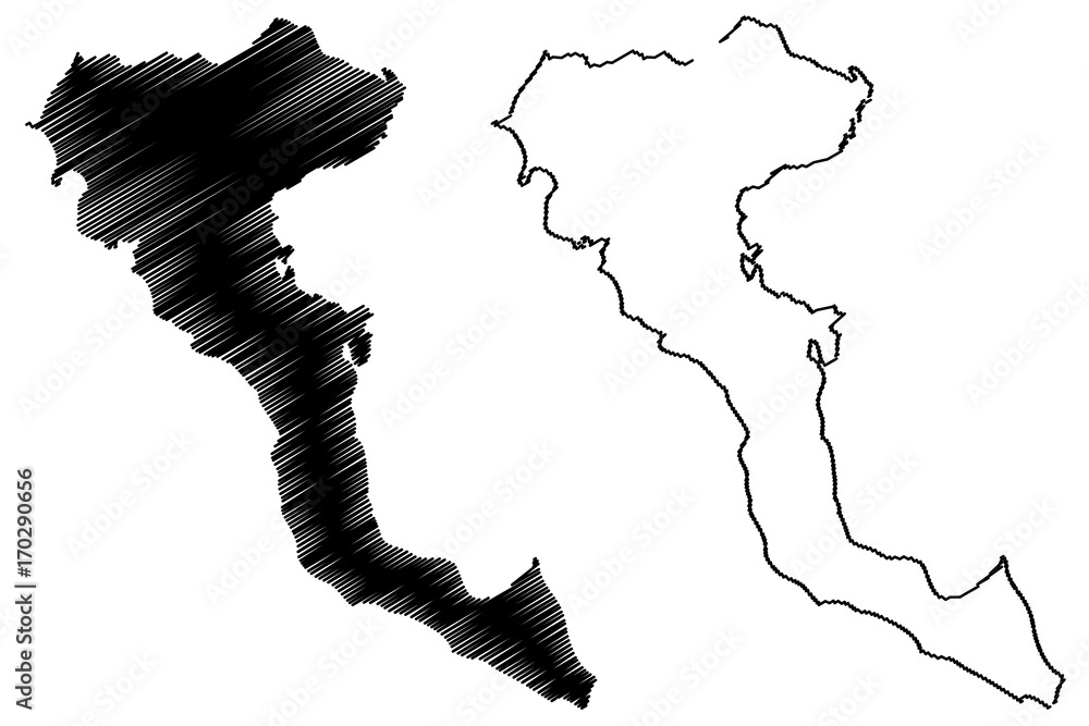 Greek Island of Corfu map vector illustration, scribble sketch Corfu ...
