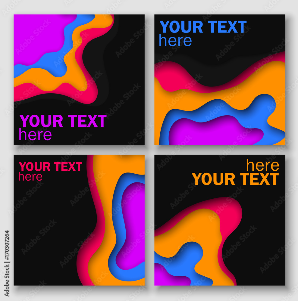 3d abstract paper cut colorful background. Vector square template set ...