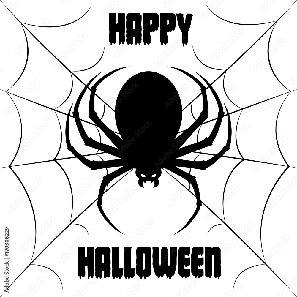 Happy Halloween background. Nightmare spider monster in web. Design for ...