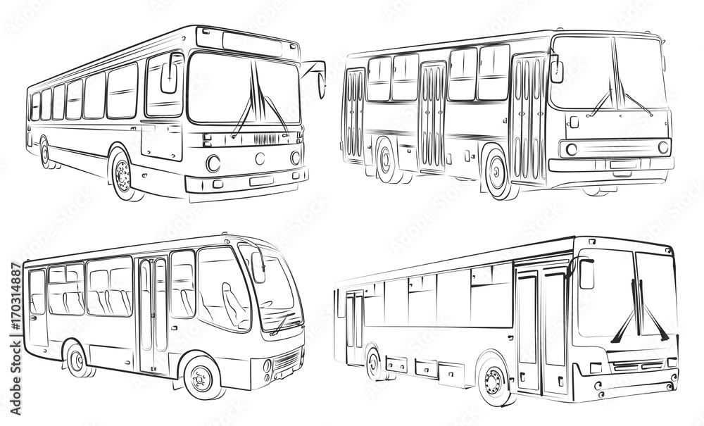 Sketches of buses. Stock Vector | Adobe Stock