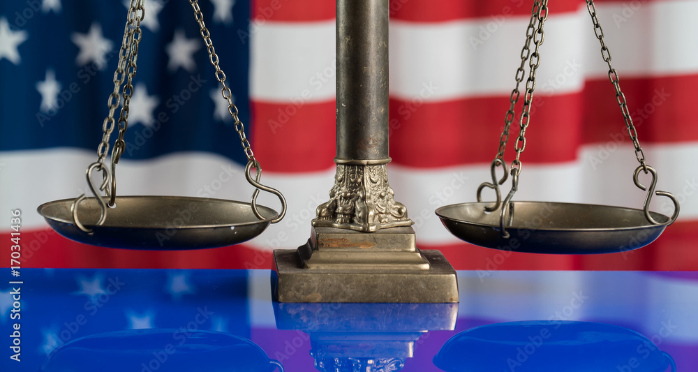 Law symbols on USA flag background. Stock Photo | Adobe Stock