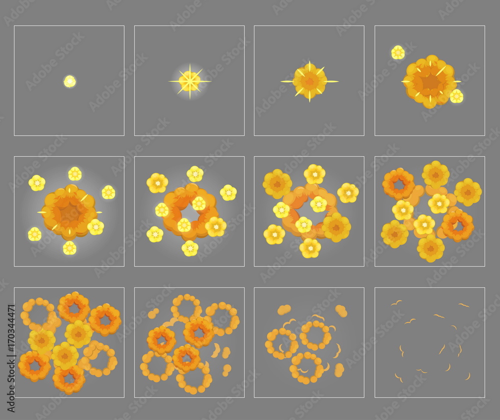 Multiple fire explosion special effect animation frames Stock Vector ...