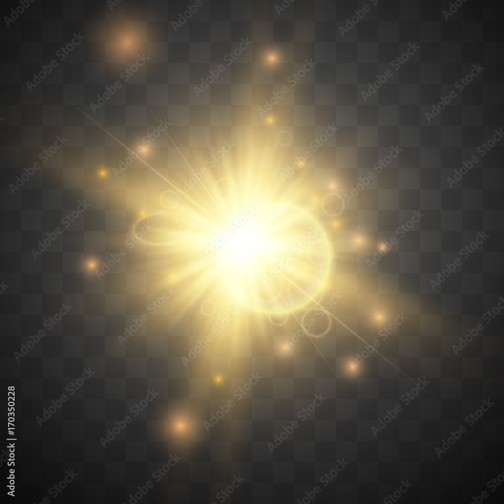 Golden glowing lights effects isolated on transparent background. Stock ...