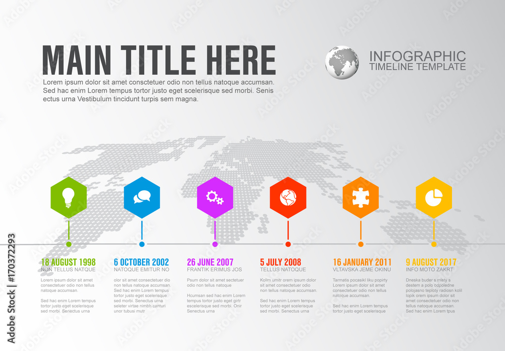 Colorful Hexagon Horizontal Timeline Infographic Layout Stock Template ...
