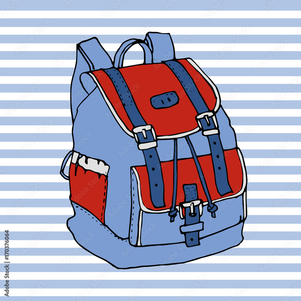 Hand drawn doodle backpack isolated on white background. Colorful icon ...