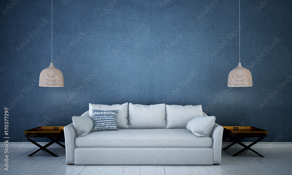 interior design of lounge and living room sofa and blue wall texture ...