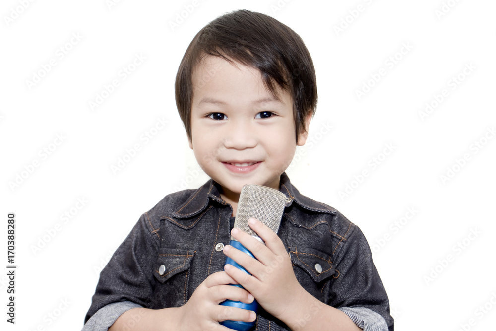 cute asian kid singing on isolated white background Stock Photo | Adobe ...