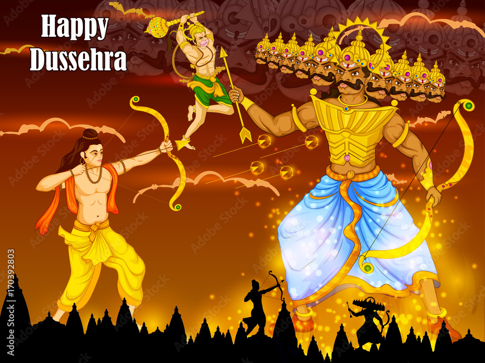 Lord Rama killing Ravana during Dussehra festival of India Stock Vector ...