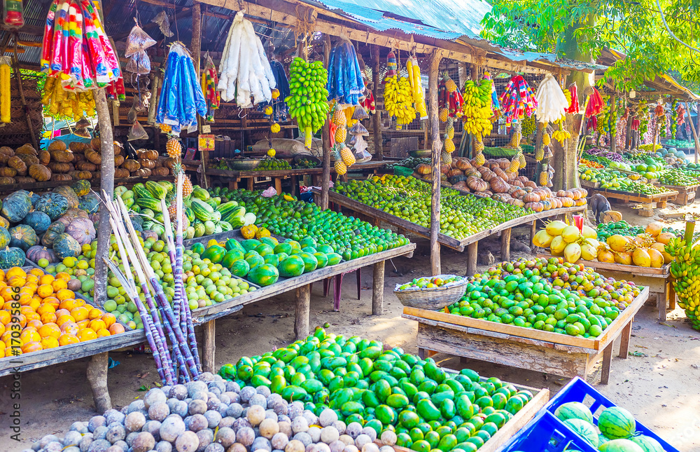 Fruits and vegetables in roadside stall Stock Photo | Adobe Stock
