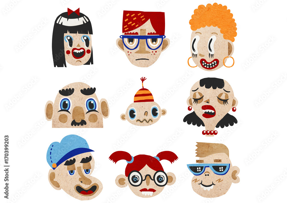Cartoonish Portrait with Nine Family Members Stock Illustration | Adobe ...