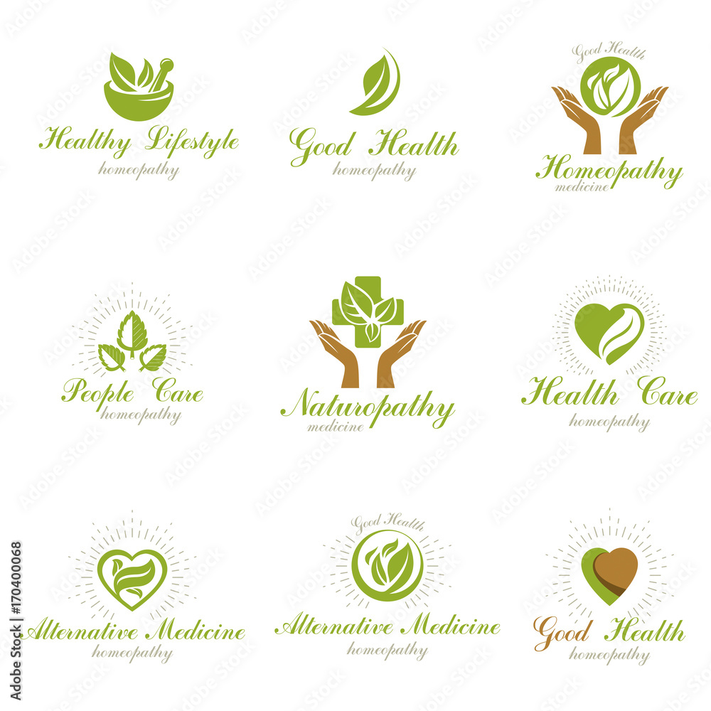 Homeopathy creative symbols collection. Naturopathy conceptual vector ...