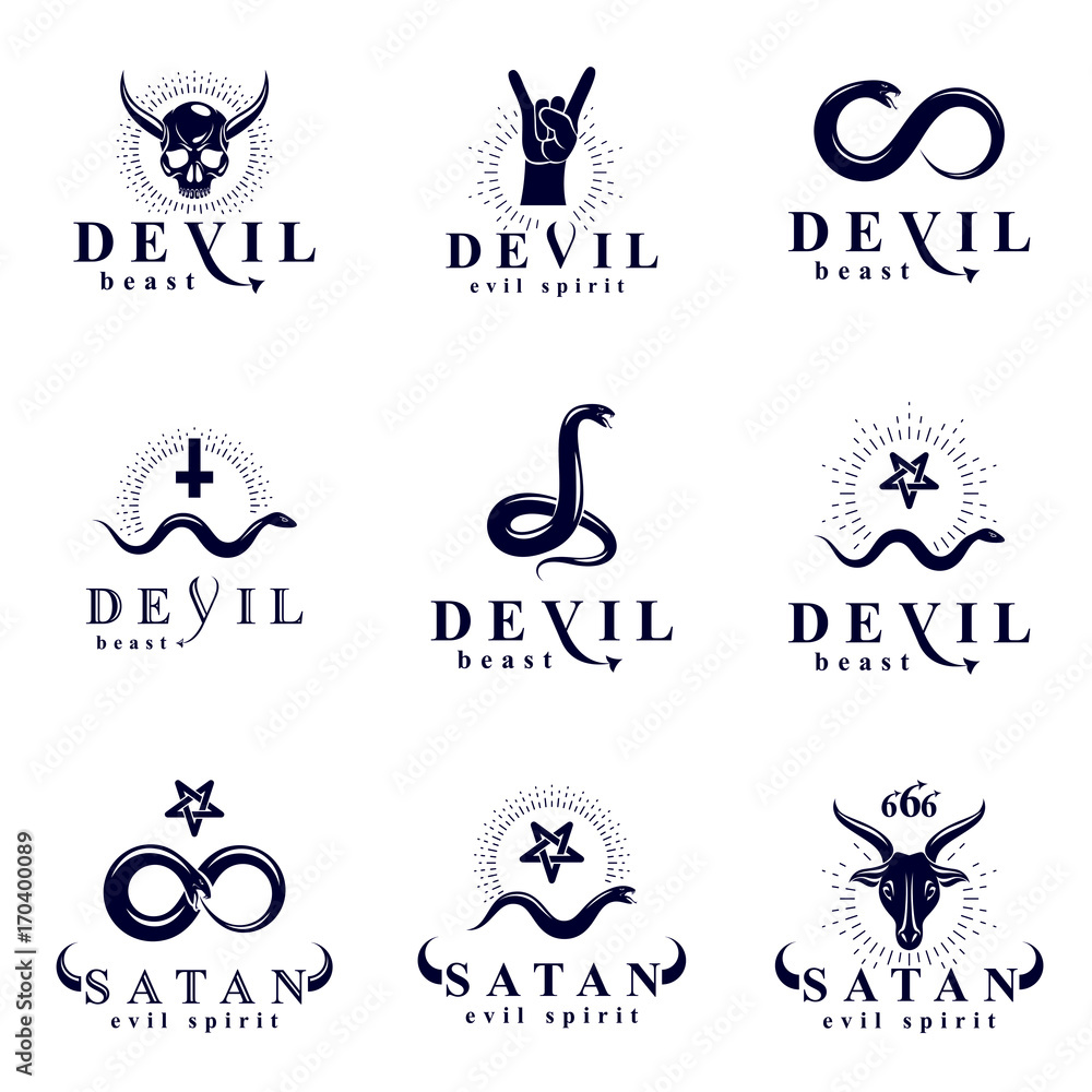 Set of vector demonic infernal mystic logotypes created using poisonous ...