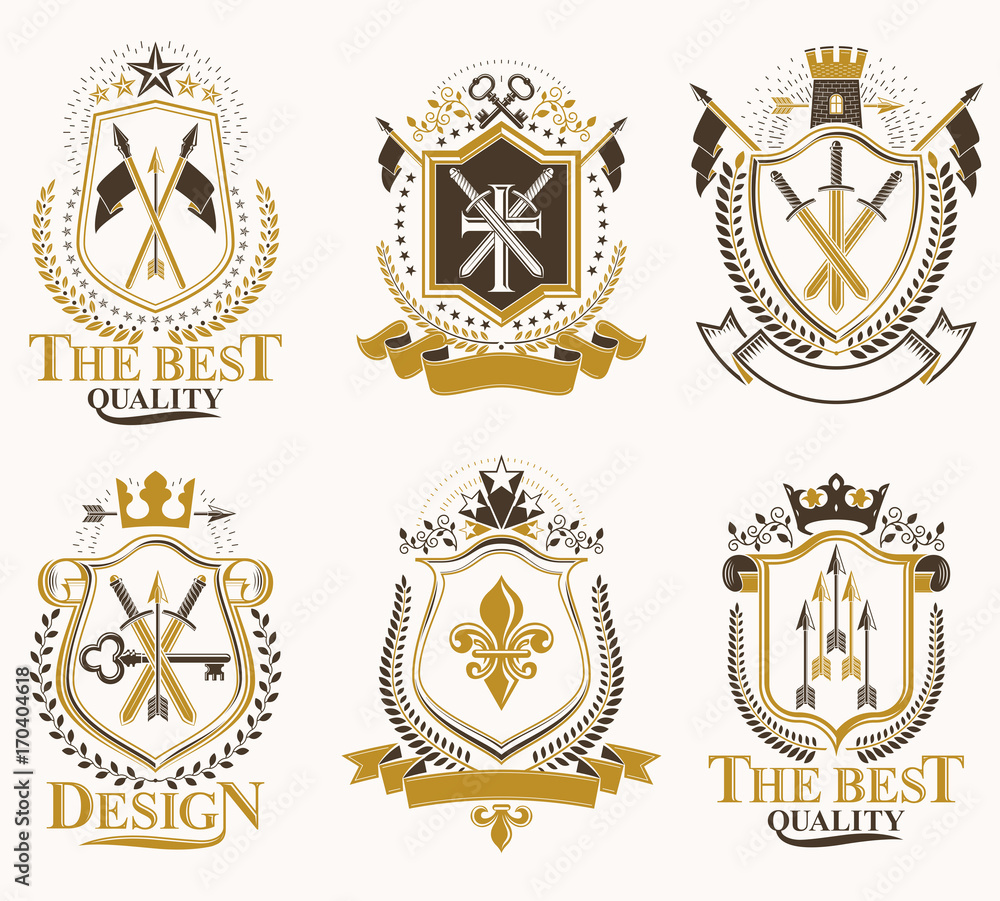 Set of vector retro vintage insignias created with design elements like ...