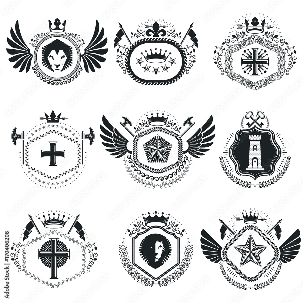 Heraldic designs, vector vintage emblems. Coat of Arms collection ...