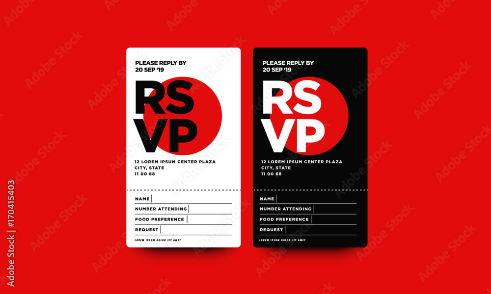 RSVP Card UI Design with Name Venue and Food Preference Details Stock ...