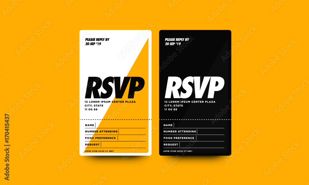 Vetor de RSVP Card UI Design with Name Venue and Food Preference ...
