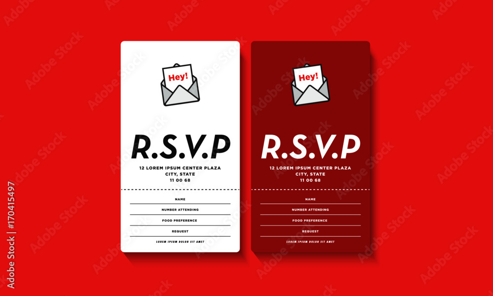 RSVP Card UI Design with Name Venue and Food Preference Details Stock ...