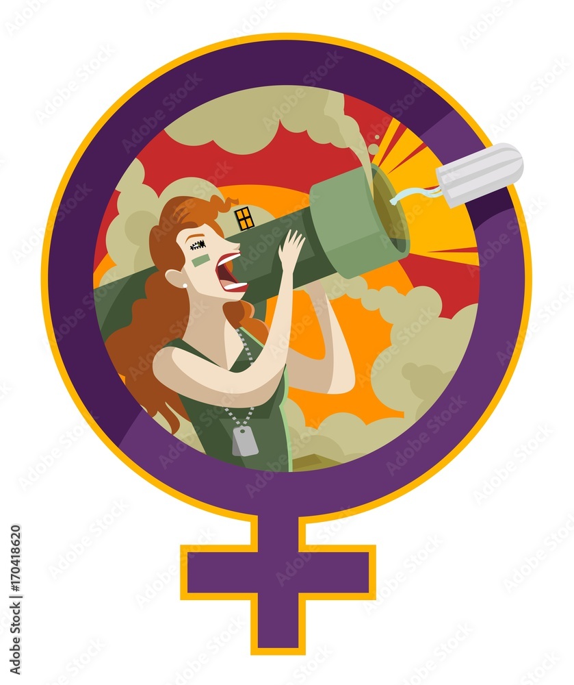 female woman shooting a tampon with a bazooka Stock Vector | Adobe Stock