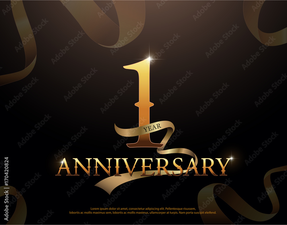 1 year anniversary celebration logotype template. 1st logo with ribbons ...