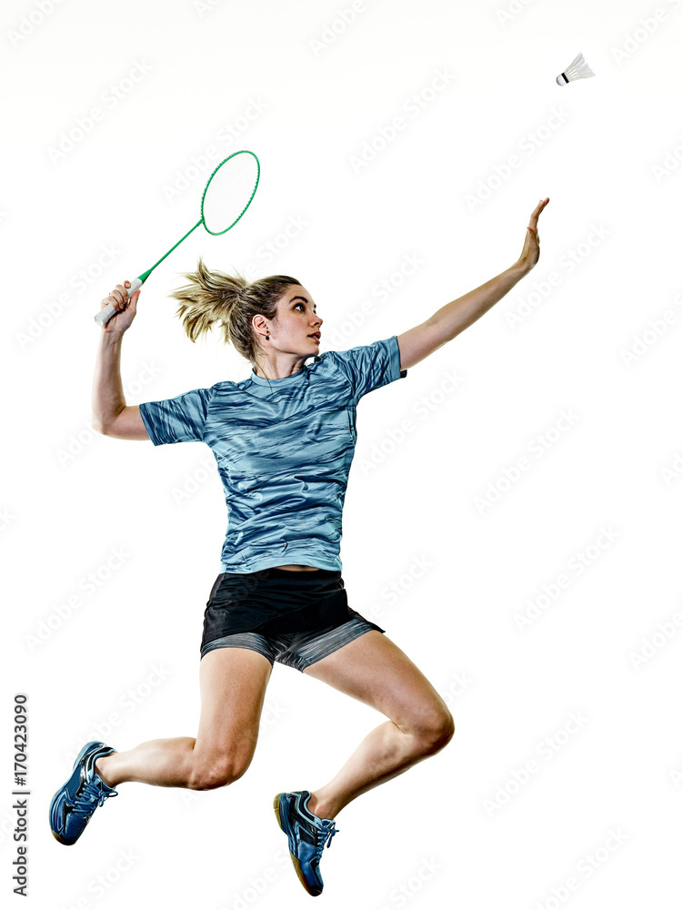 one caucasian young teenager girl woman playing Badminton player ...