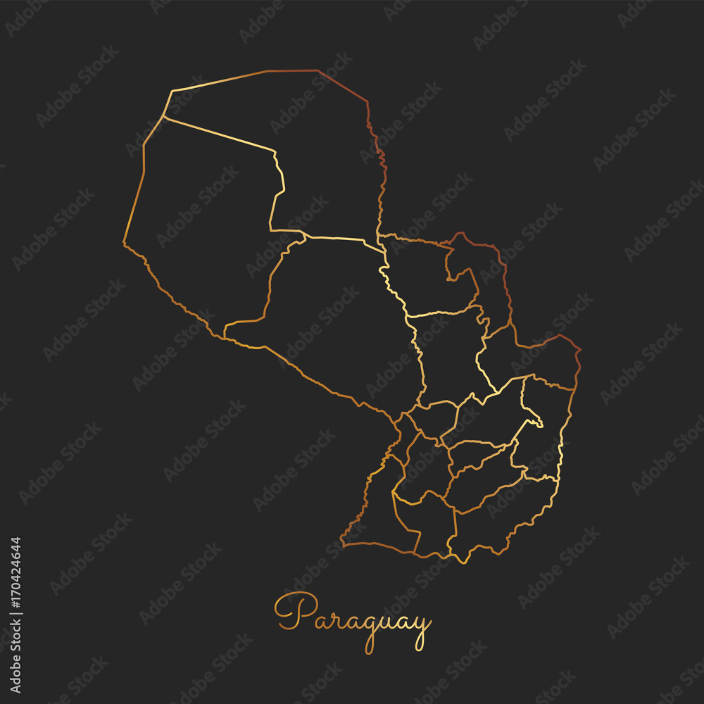 Paraguay region map: golden gradient outline on dark background ...